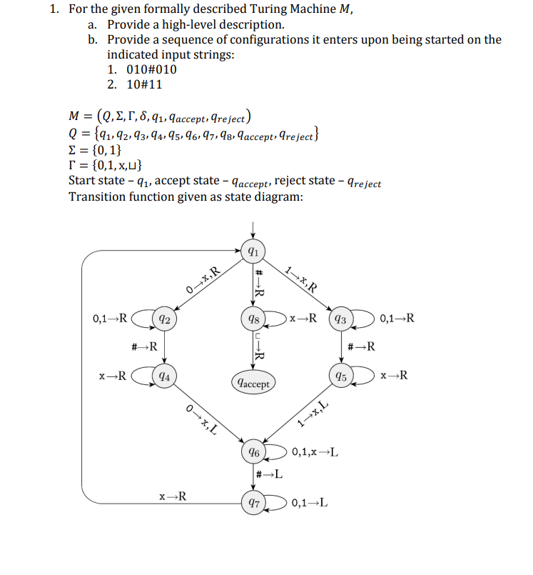Solved 1 For The Given Formally Described Turing Machine M 
