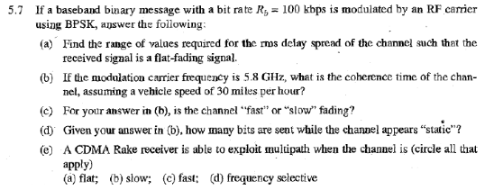 Solved 5.7 If a baseband binary message with a bit rate R; = | Chegg.com