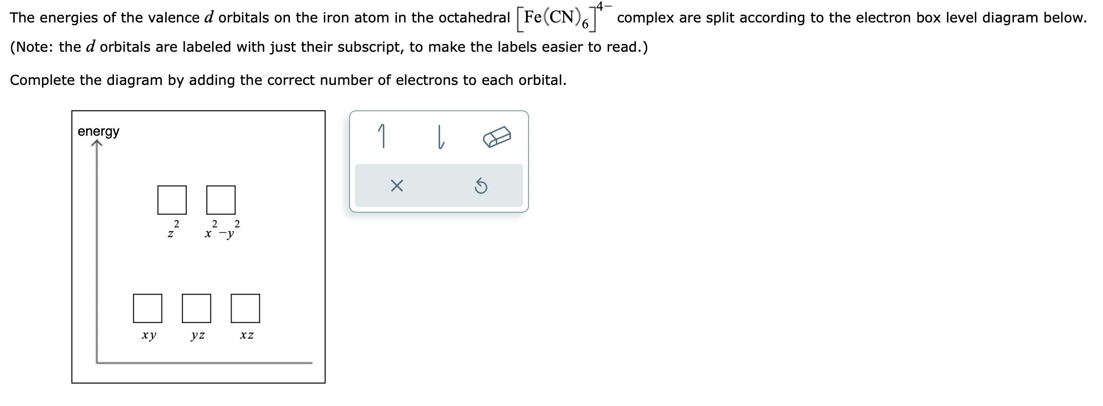 Solved The energies of the valence d orbitals on the iron | Chegg.com