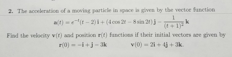 Solved 2. The acceleration of a moving particle in space is | Chegg.com