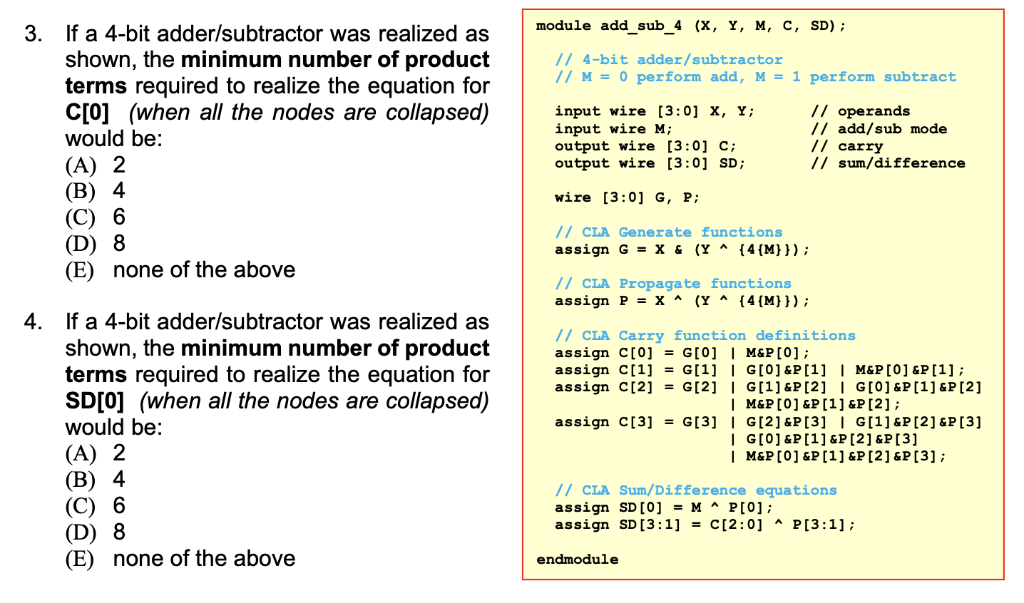 Solved module add sub 4 (X, Y, M, C, SD) 3. If a 4-bit | Chegg.com