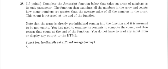 Solved 28 15 Points Complete The Javascript Function