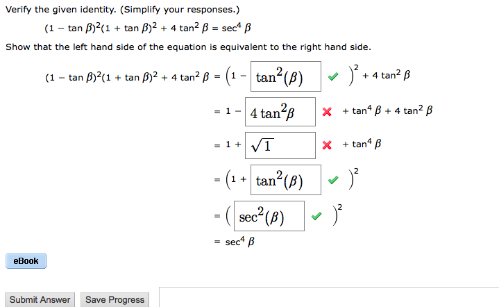 Solved Verify the given identity. (Simplify your responses.) | Chegg.com