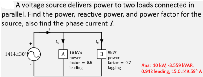 Solved A voltage source delivers power to two loads | Chegg.com