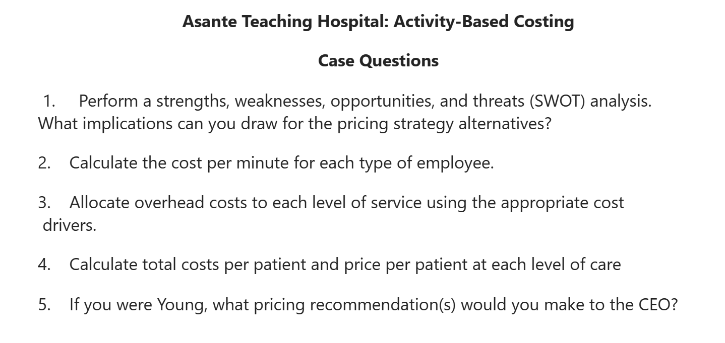 Solved Asante Teaching Hospital: Activity-Based CostingCase | Chegg.com