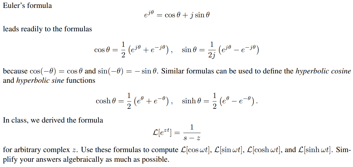 Solved Euler's formula ejθ=cosθ+jsinθ leads readily to the | Chegg.com