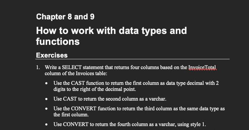 Solved Chapter 8 and 9 How to work with data types and | Chegg.com