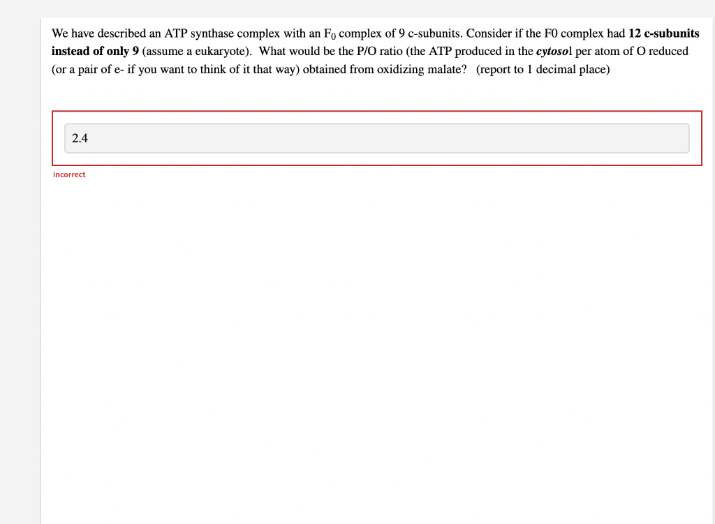 Solved We have described an ATP synthase complex with an Fo | Chegg.com