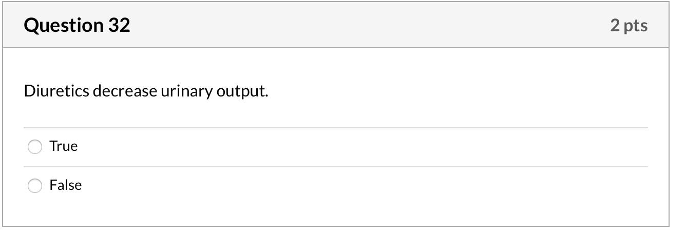 Solved Question 32 2 pts Diuretics decrease urinary output. | Chegg.com