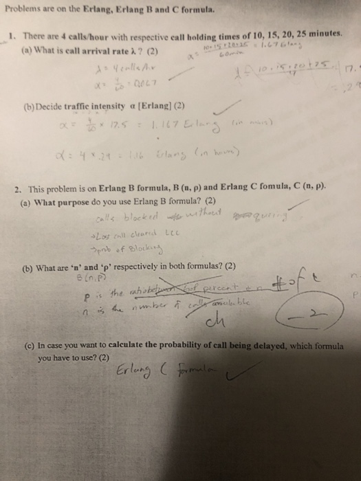 Solved Problems are on the Erlang, Erlang B and C formula | Chegg.com