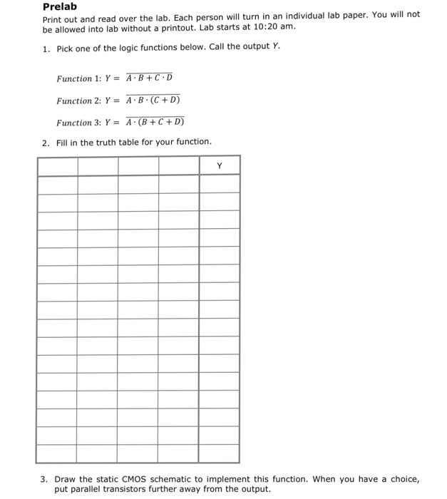 Solved Prelab Print out and read over the lab. Each person | Chegg.com
