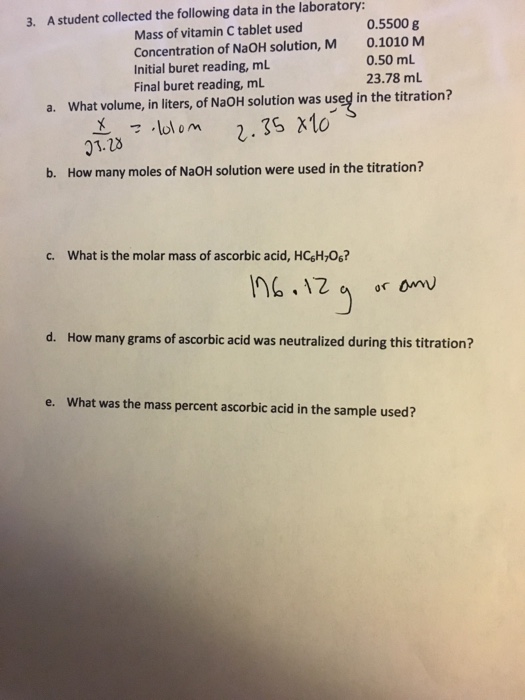 Solved A student collected the following data in the | Chegg.com
