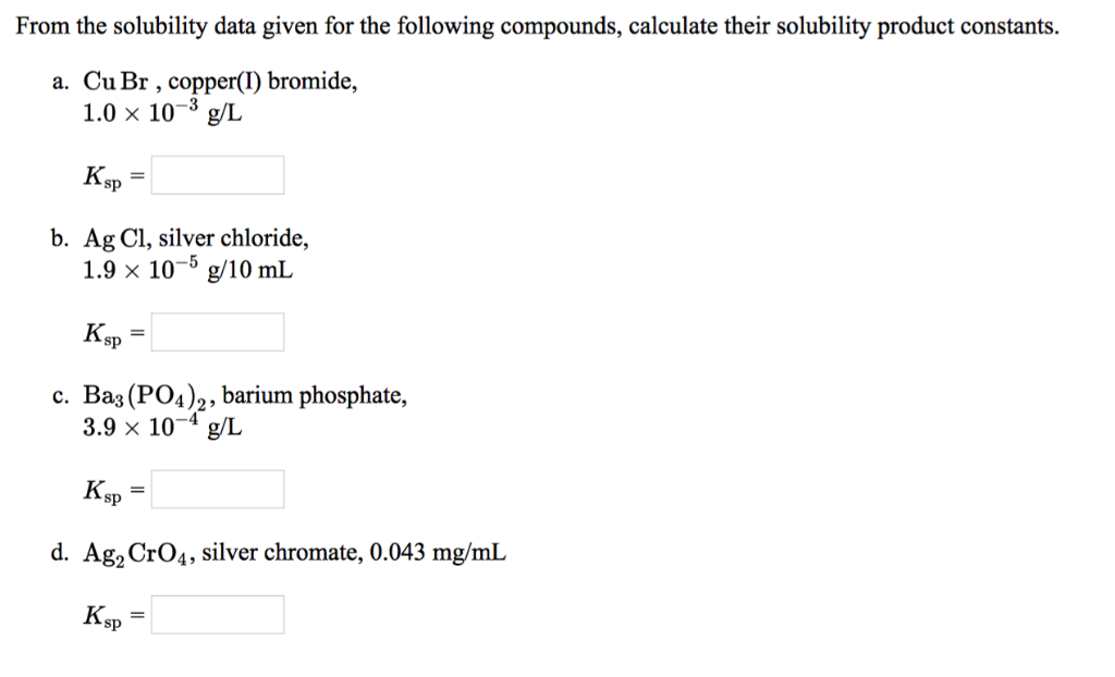 Solved From the solubility data given for the following | Chegg.com
