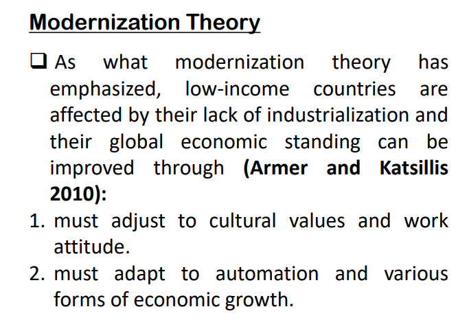 Solved Modernization Theory As what modernization theory has | Chegg.com