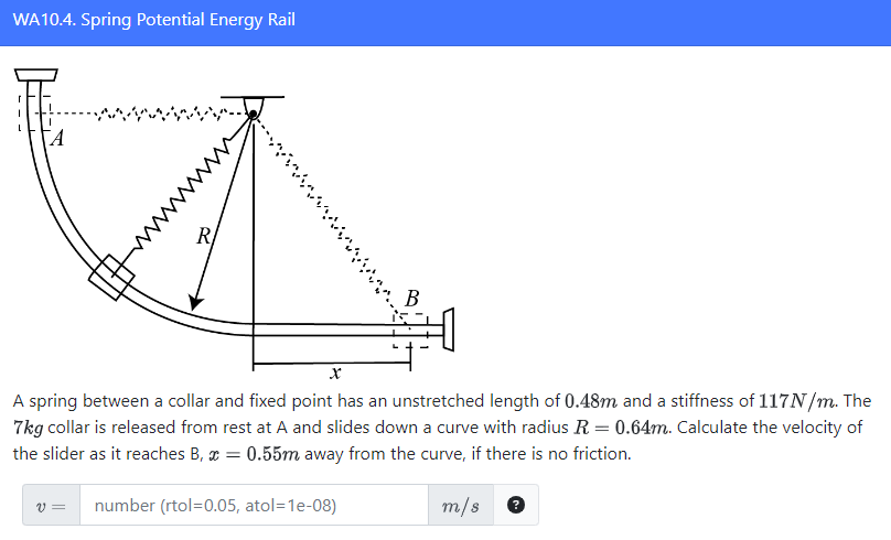 Solved WA10.4. Spring Potential Energy Rail A spring between | Chegg.com