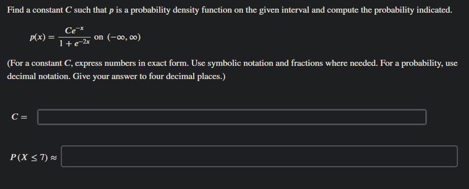 Solved Find a constant C such that p is a probability | Chegg.com