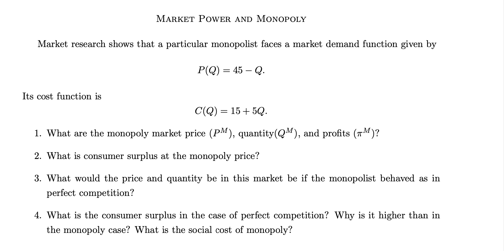 Solved Market Power AND MONOPOlY Market research shows that | Chegg.com