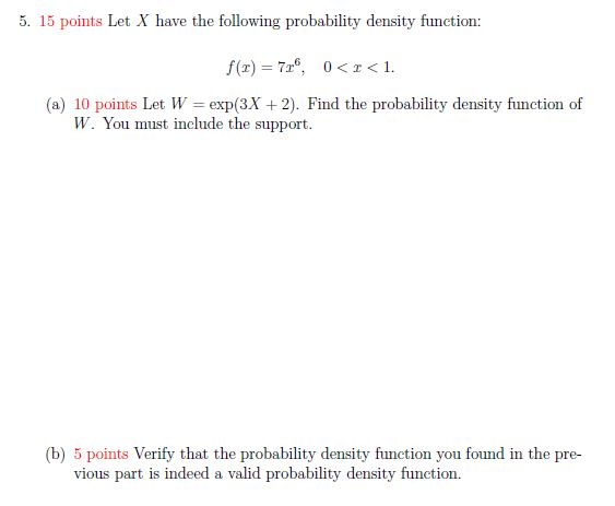 Solved 5. 15 points Let X have the following probability | Chegg.com