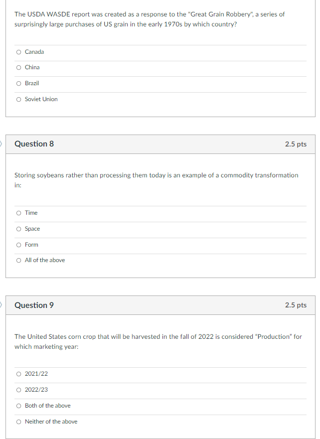 Solved The USDA WASDE report was created as a response to | Chegg.com