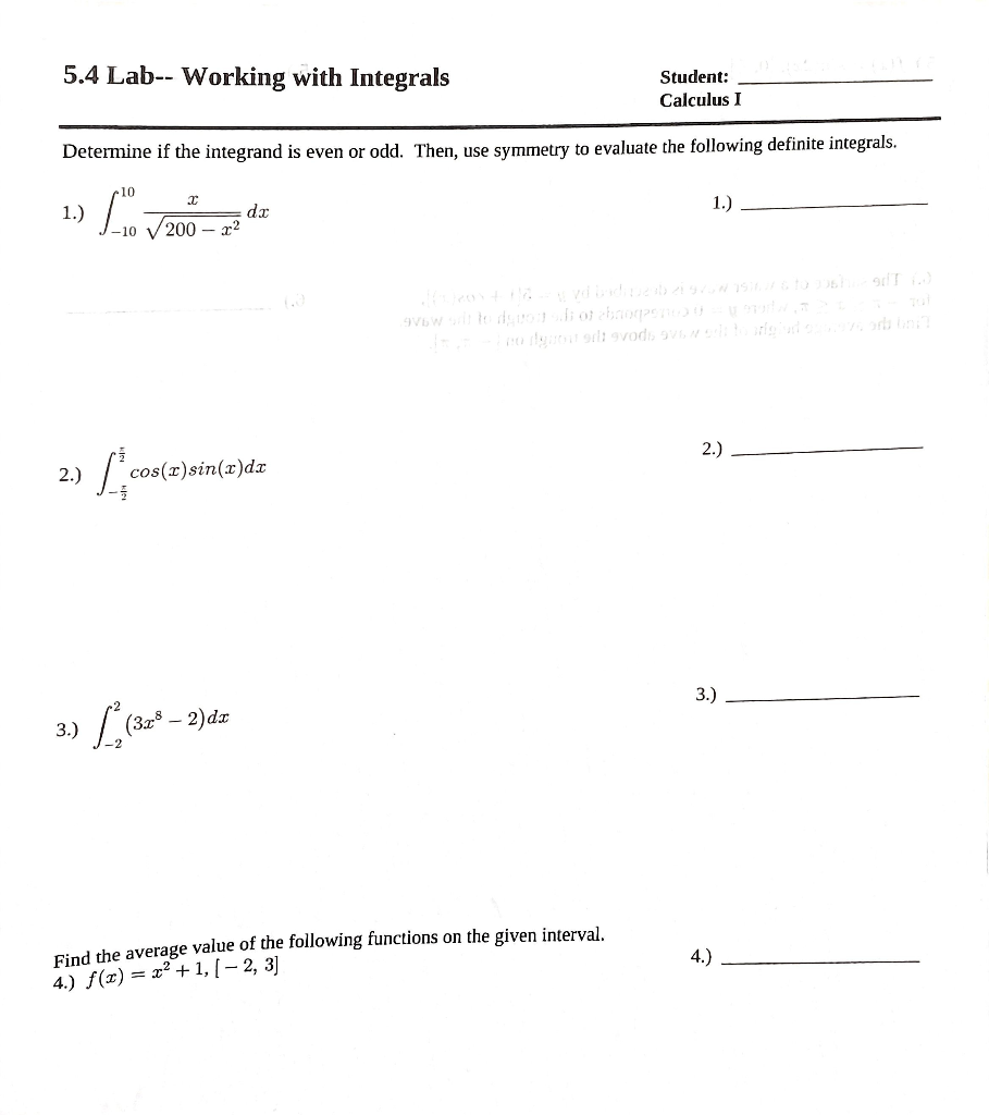 Solved 5.4 Lab-- Working with Integrals Student: Calculus I | Chegg.com