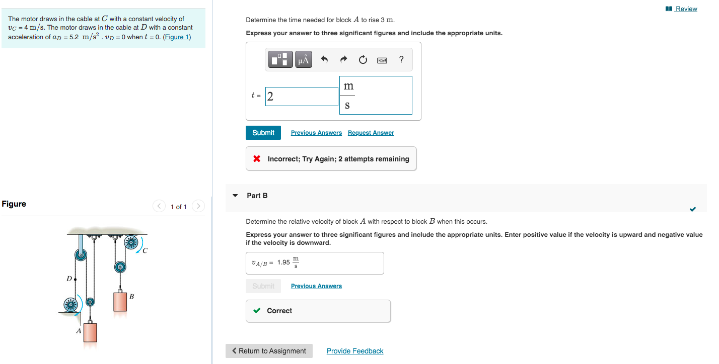Solved Review Determine the time needed for block A to rise | Chegg.com