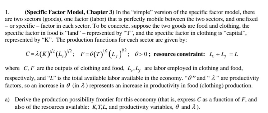 Solved 1. (Specific Factor Model, Chapter 3) In the "simple" | Chegg.com