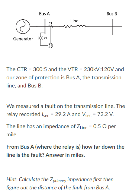 Solved The CTR =300:5 and the VTR =230kV:120 V and our zone | Chegg.com