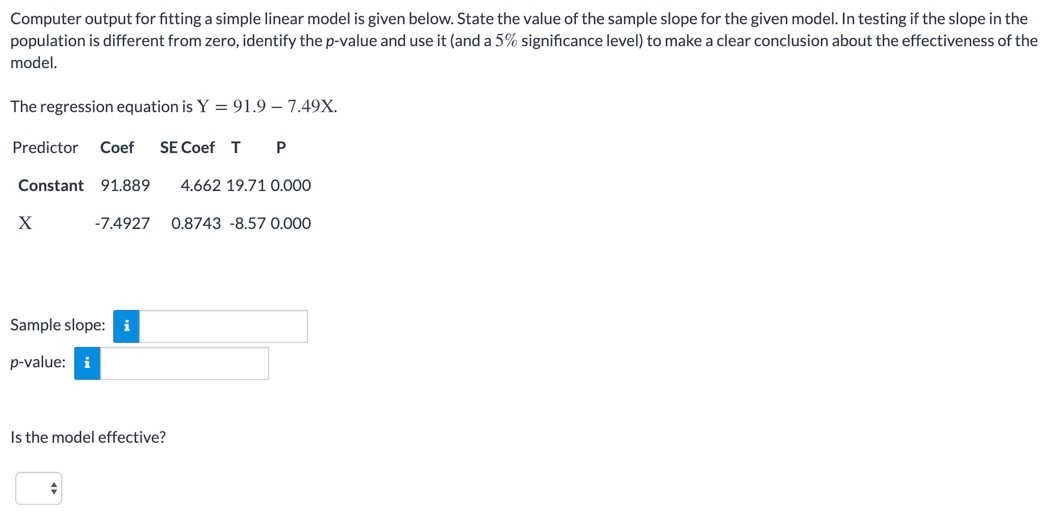 Solved Computer output for fitting a simple linear model is | Chegg.com