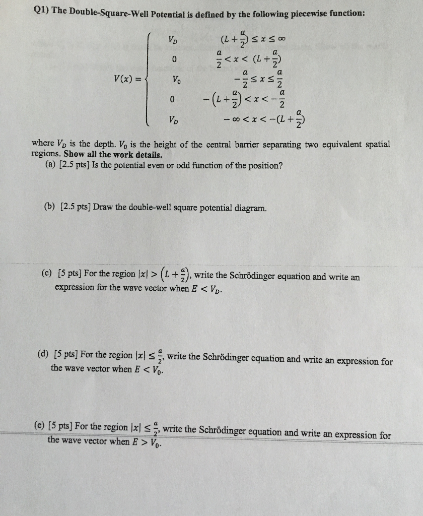 Solved QThe Double-Square-Well Potential is defined by the | Chegg.com