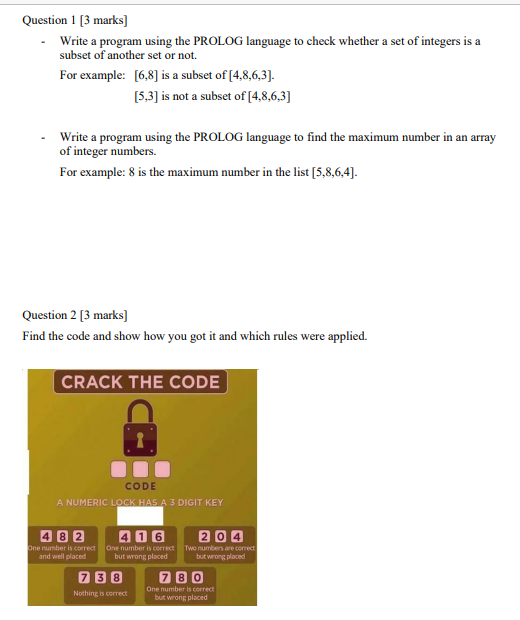 Question 1 [3 marks] Write a program using the PROLOG | Chegg.com