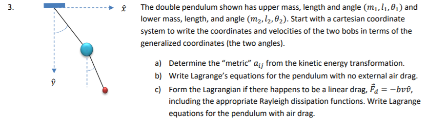 Solved 3. * The double pendulum shown has upper mass, length | Chegg.com