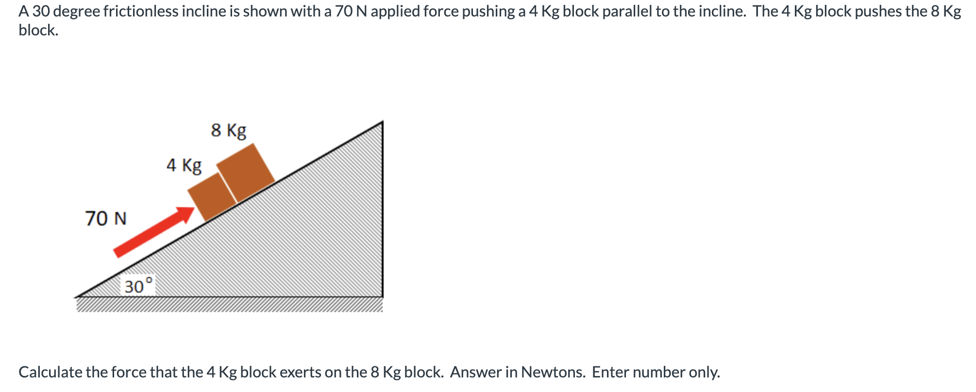 Solved A 30 degree frictionless incline is shown with a 70 N | Chegg.com
