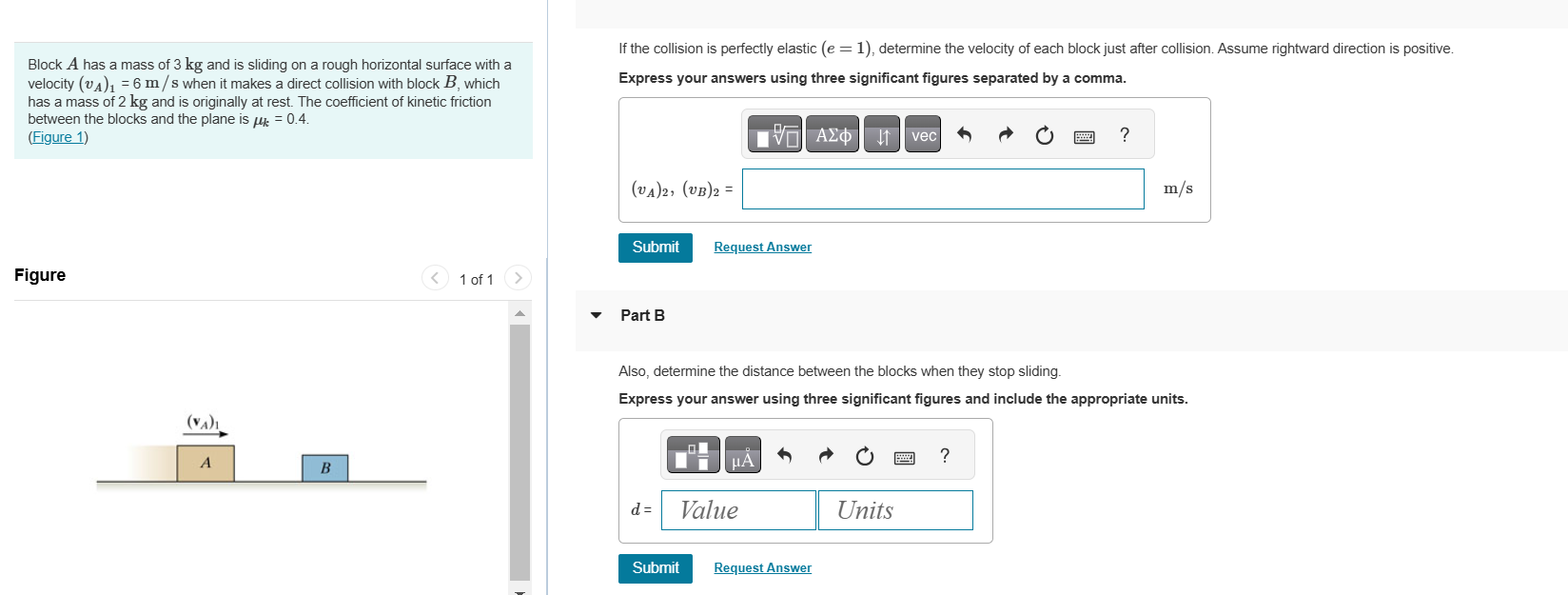 Solved Block A has a mass of 3 ﻿kg and is sliding on a rough | Chegg.com
