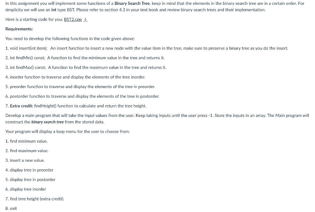 Solved After 8 exit thats the BST2.cpp file. C++ need help | Chegg.com