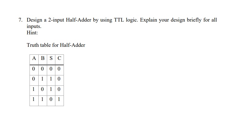 Solved Design a 2-input Half-Adder by using TTL logic. | Chegg.com