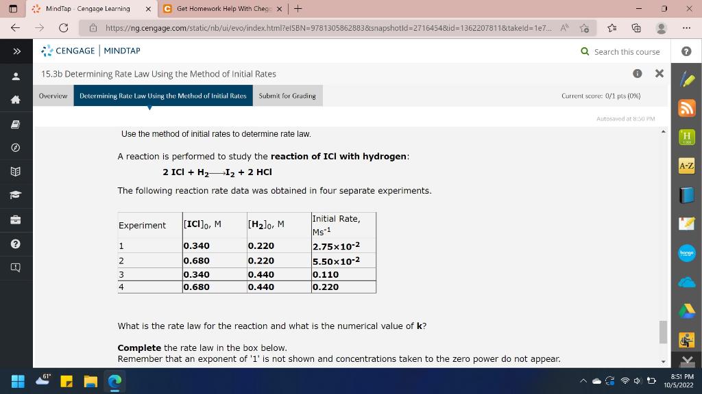 Solved Use The Method Of Initial Rates To Determine Rate