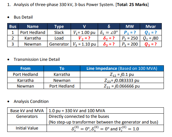Solved 1. Analysis of three-phase 330 kV, 3-bus Power | Chegg.com