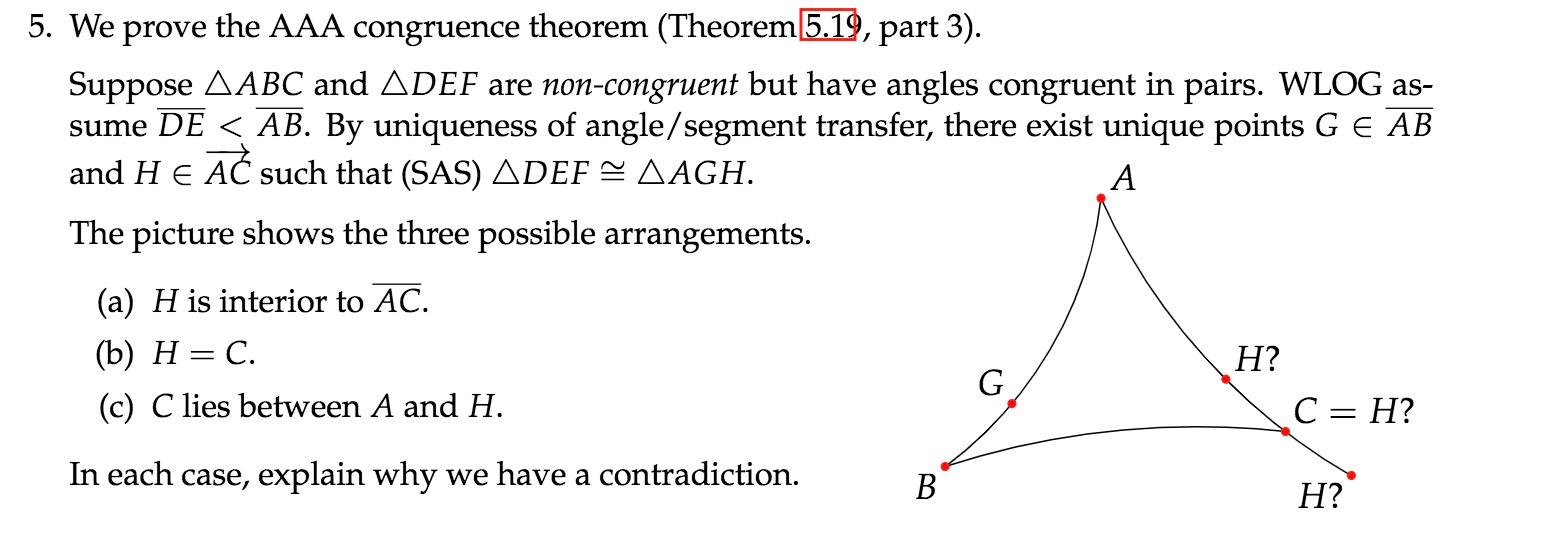 Solved 5. We prove the AAA congruence theorem (Theorem5.19, | Chegg.com