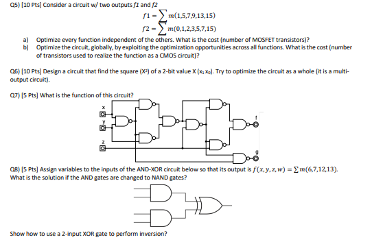 Solved Q5) [10 Pts] Consider a circuit w/ two outputs f1 and | Chegg.com