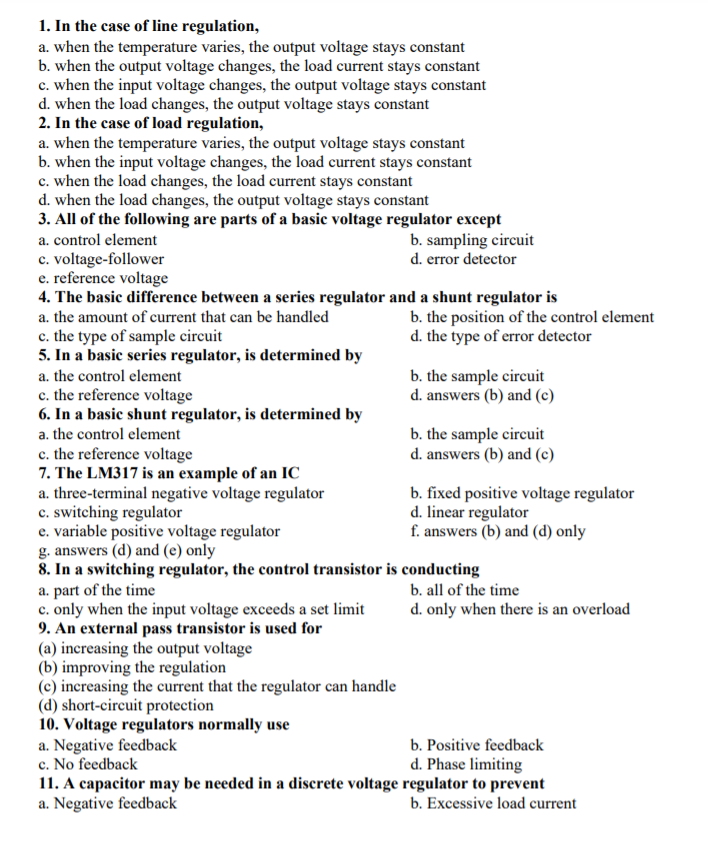 Solved 1. In the case of line regulation, a. when the | Chegg.com
