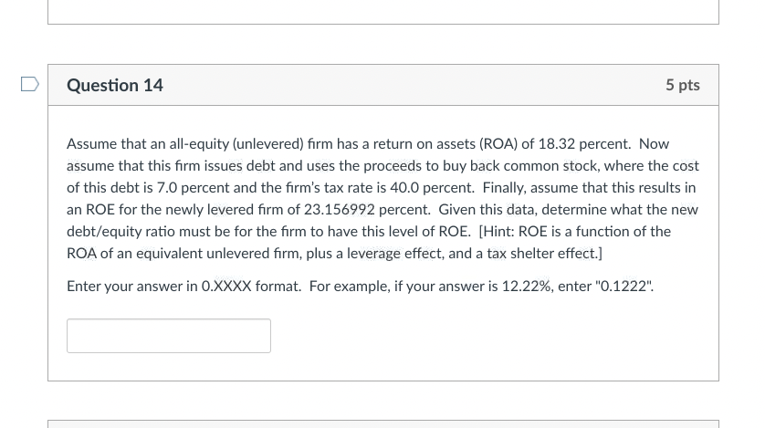 Solved Assume that an all-equity (unlevered) firm has a | Chegg.com