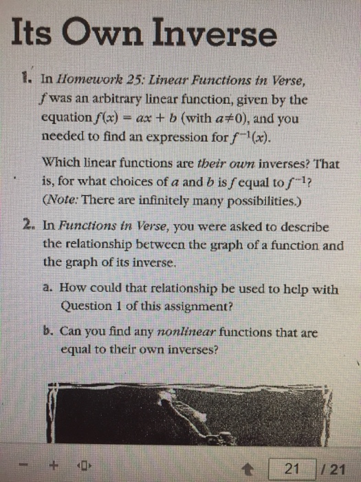 Solved Its Own Inverse 1. In iiomework 25: Linear Functions | Chegg.com