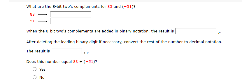 Solved What are the 8-bit two's complements for 83 and | Chegg.com