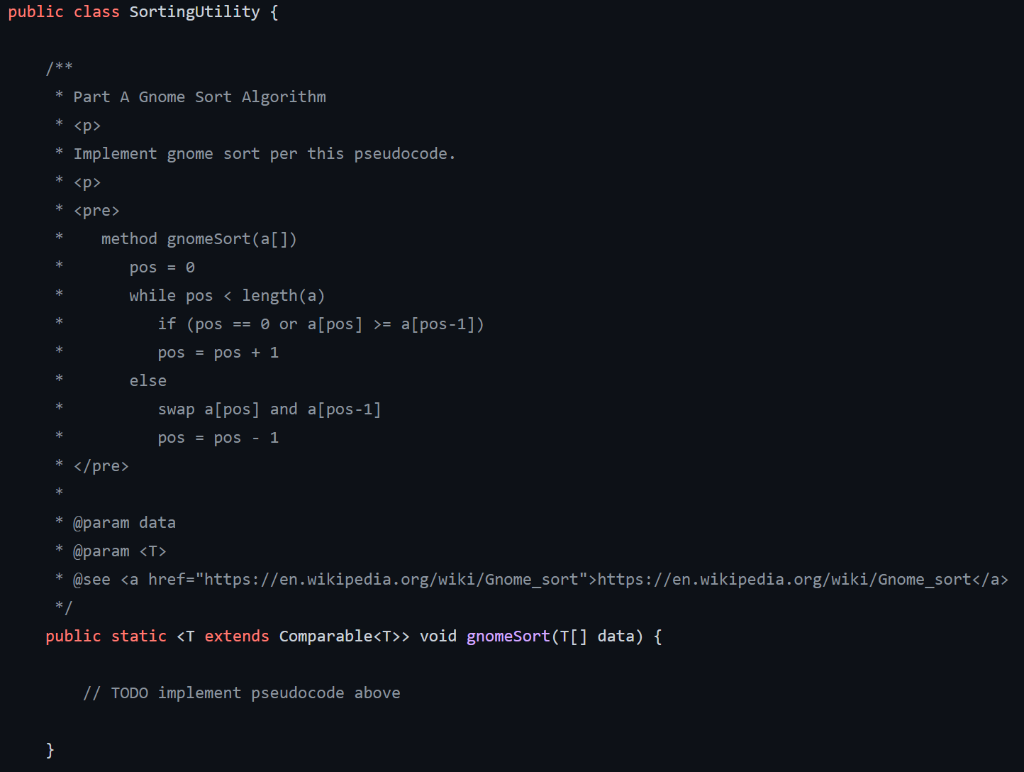 Solved The first part, part A, is a gnome sort that uses | Chegg.com