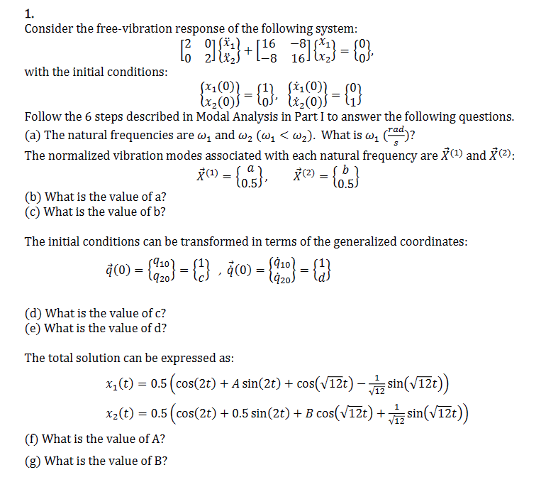 Solved 1. Consider the free-vibration response of the | Chegg.com