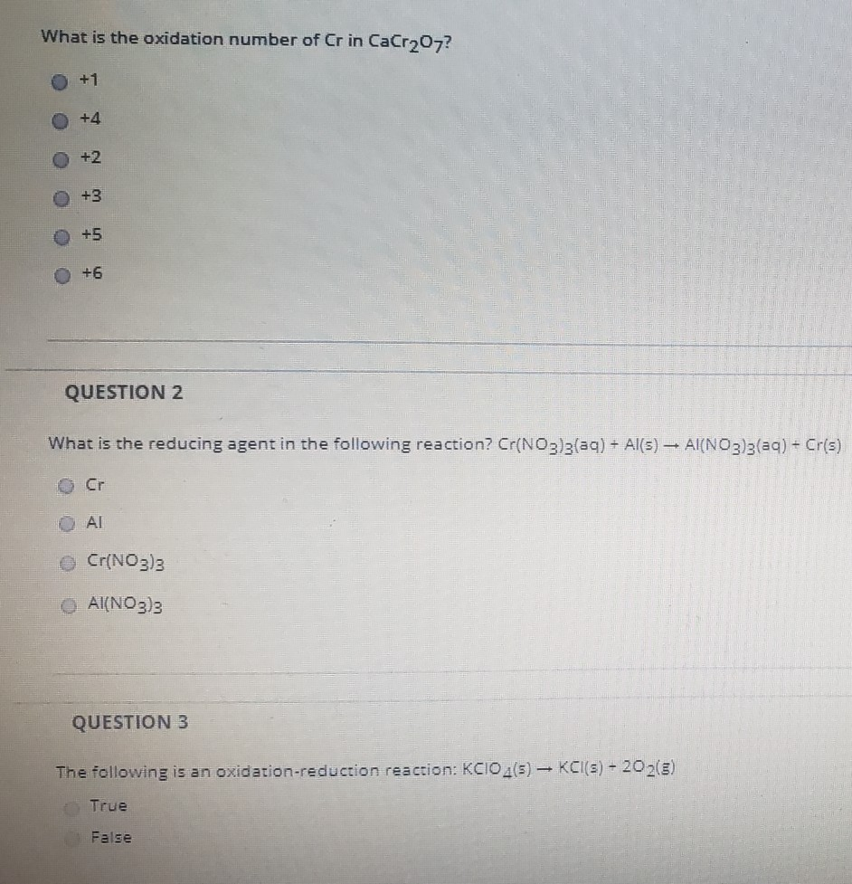 Solved What is the oxidation number of Cr in CaCr2O7? O O | Chegg.com