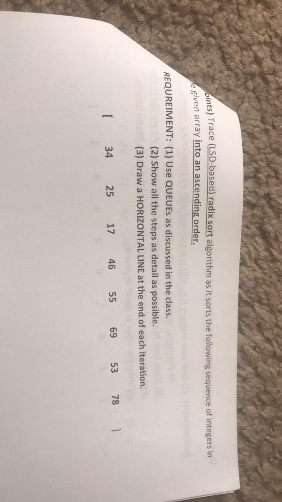 Solved ints) Trace (LSD-based) radix sort algorithm as it | Chegg.com