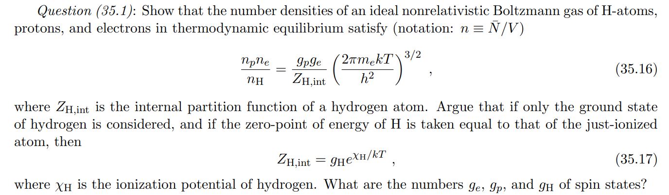 Solved 35.1. (10 points) Basic application of the Saha | Chegg.com
