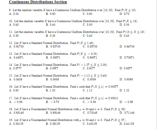 Solved Continuous Distributions Section 9. Let the random | Chegg.com