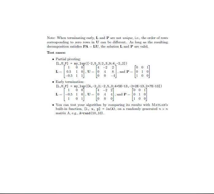 Solved 3 LU Decomposition with Partial Pivoting (40 points) | Chegg.com